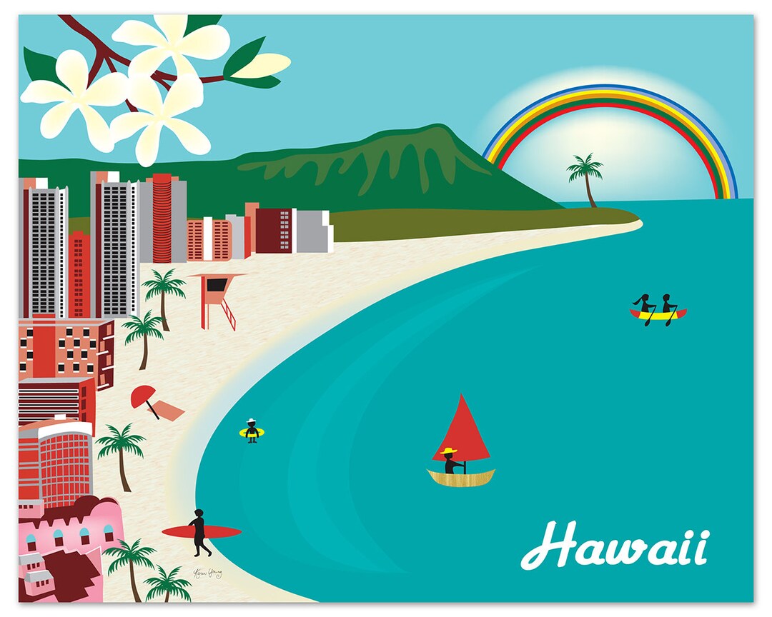 Hawaii Print, Honolulu Hawaii Skyline, Diamond Head Print, Waikiki ...