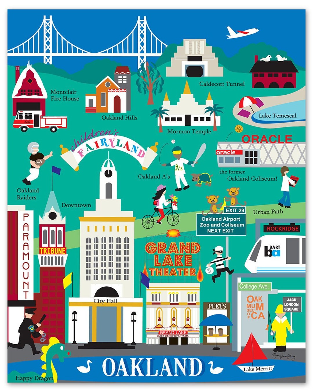 Oakland Map Skyline Print, Oakland Collage, Oakland CA Print, Oakland ...