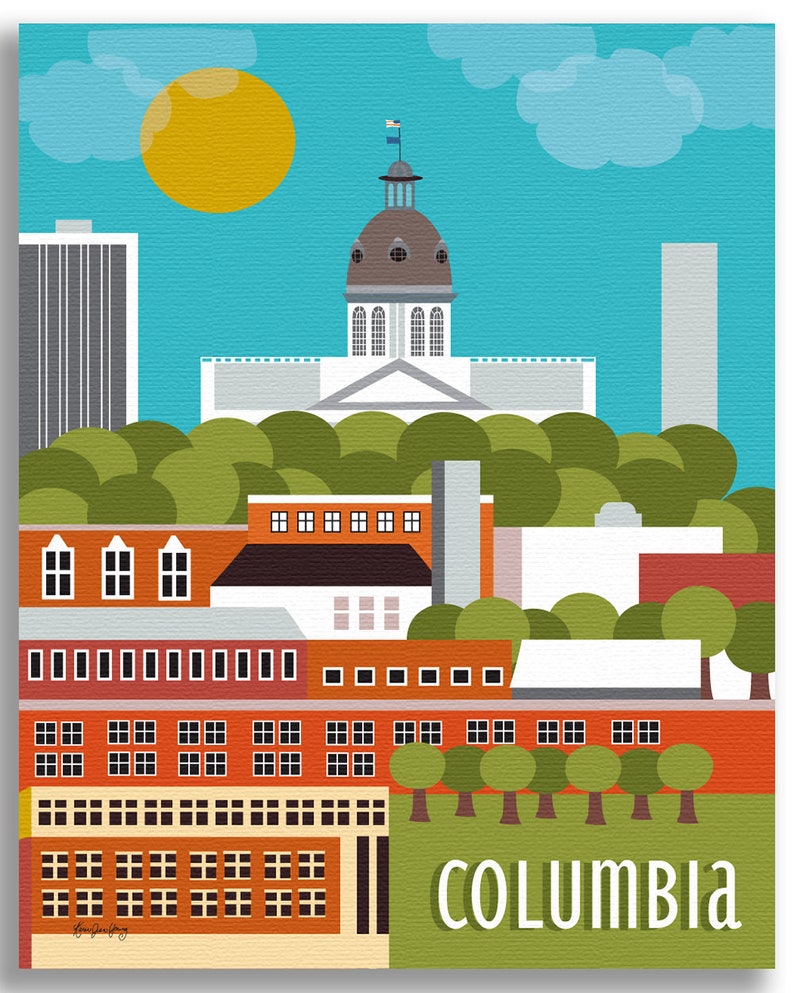 Columbia SC Skyline Print Columbia Sc Art Columbia SC - Etsy
