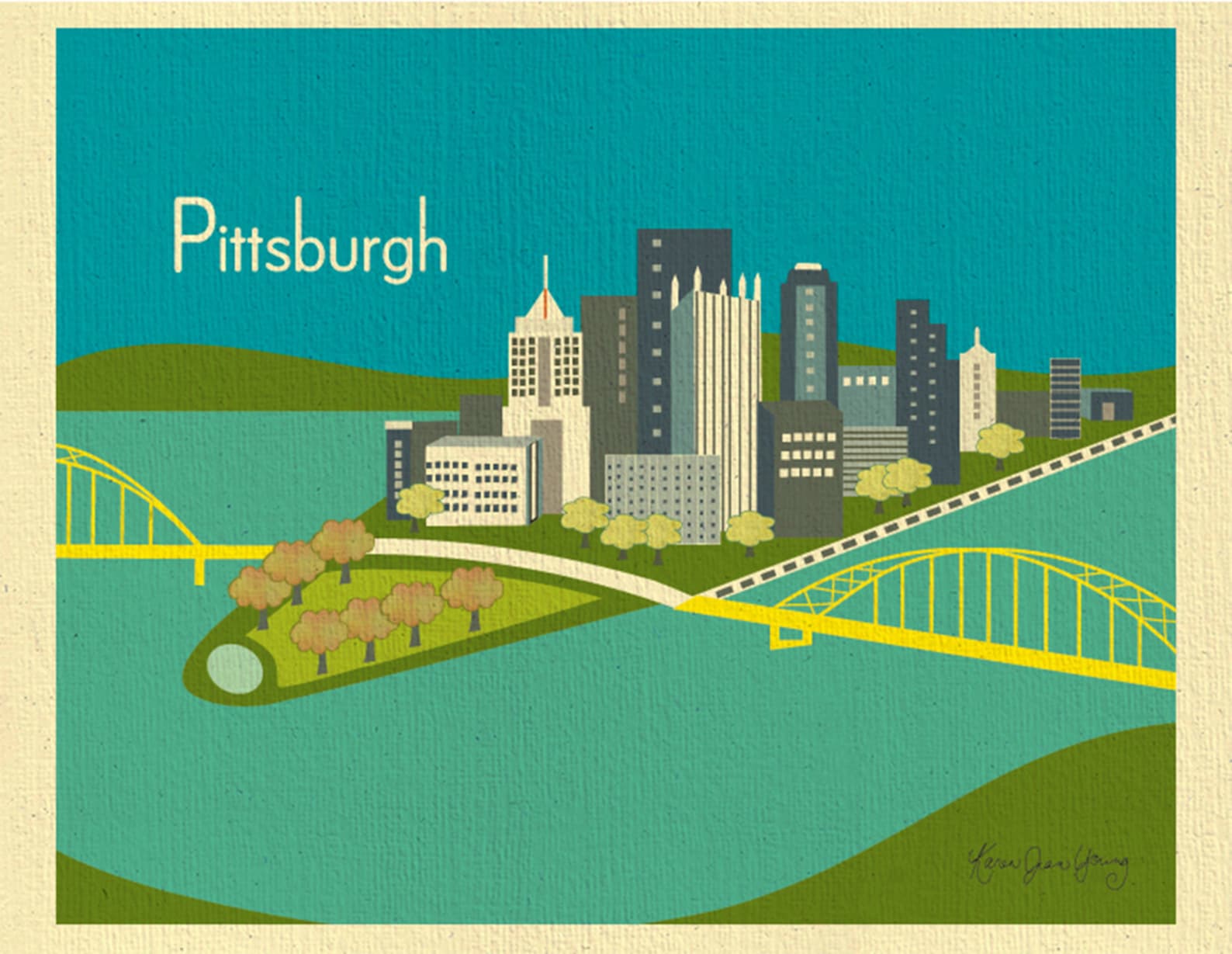 Pittsburgh Skyline Print, Pittsburgh Wall Art, Pittsburgh Artwork ...