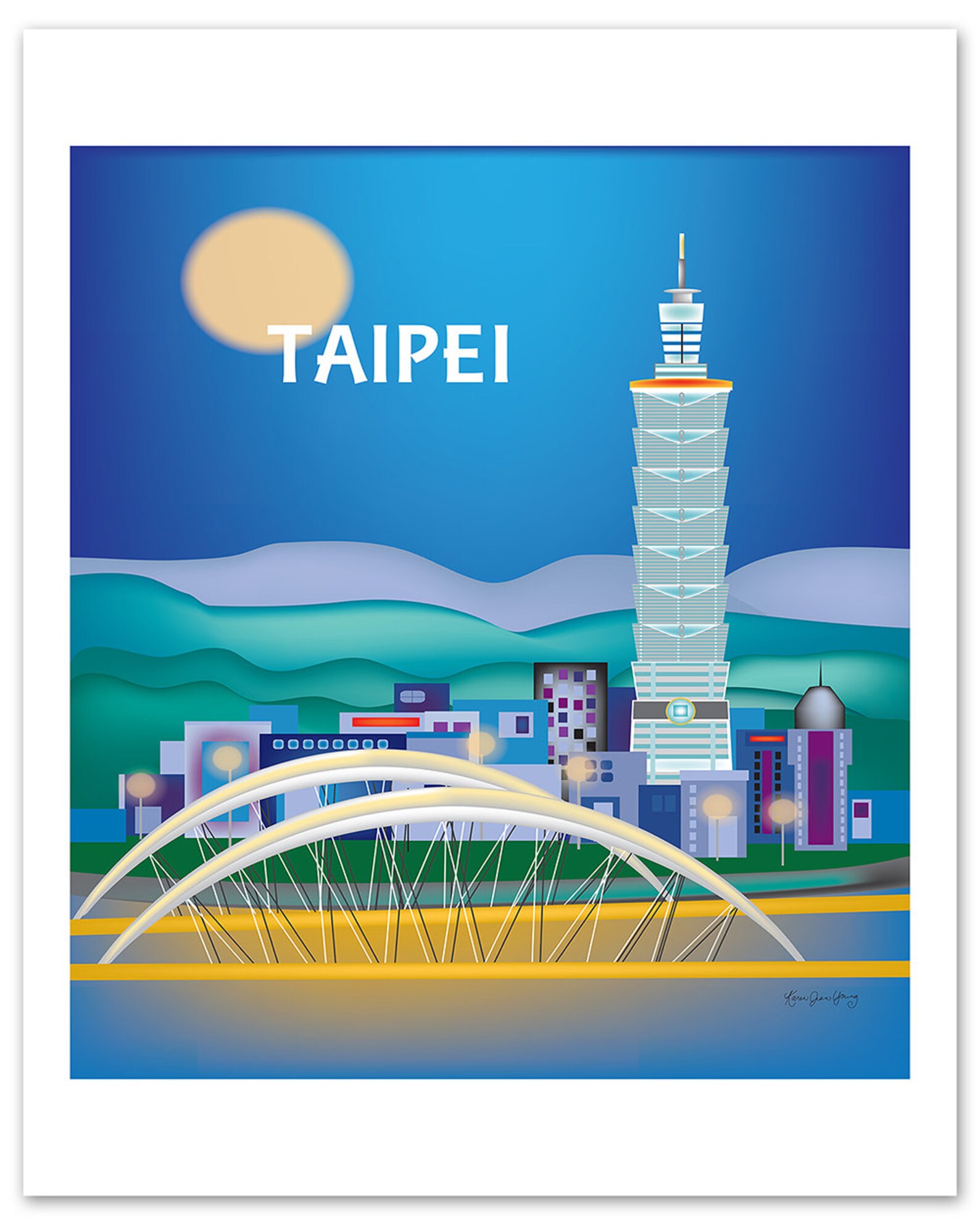 Taipei Skyline Print, Taiwan Vertical Print, Taipei Travel Art Print ...