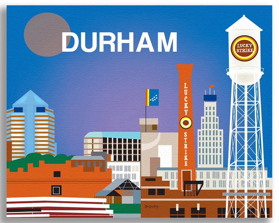Durham Skyline Print Durham Poster North Carolina Art | Etsy