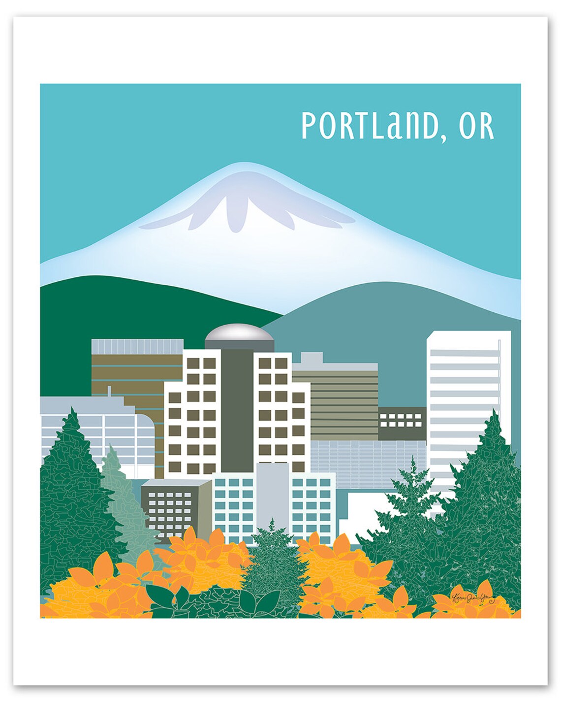 Portland OR Skyline Print Portland Map Portland or Gift Mt. - Etsy