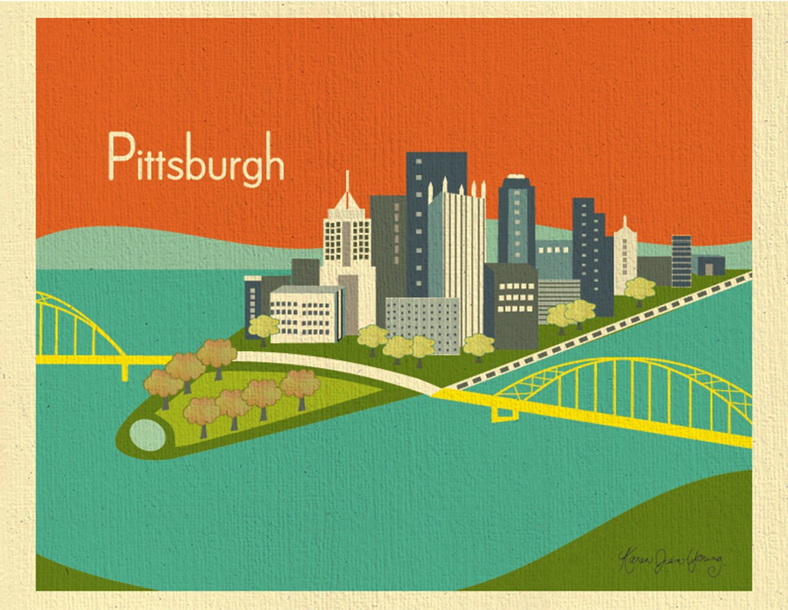 Pittsburgh Skyline Print, Pittsburgh Wall Art, Pittsburgh Artwork ...