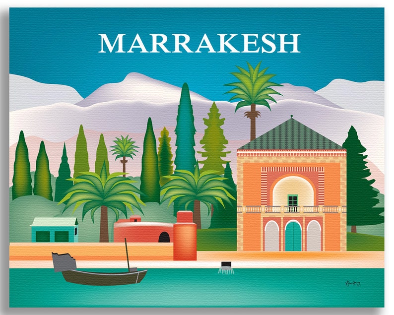 Marrakesh Skyline Art Print Moroccan Poster Morrocco Travel - Etsy UK