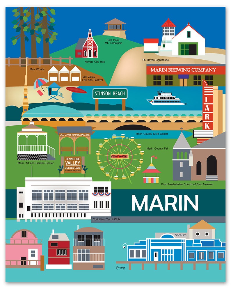Marin County Map Print Marin Skyline California Vertical - Etsy