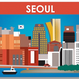 Seoul Skyline Art Print, South Korea Wall Art, Korean Travel Poster ...