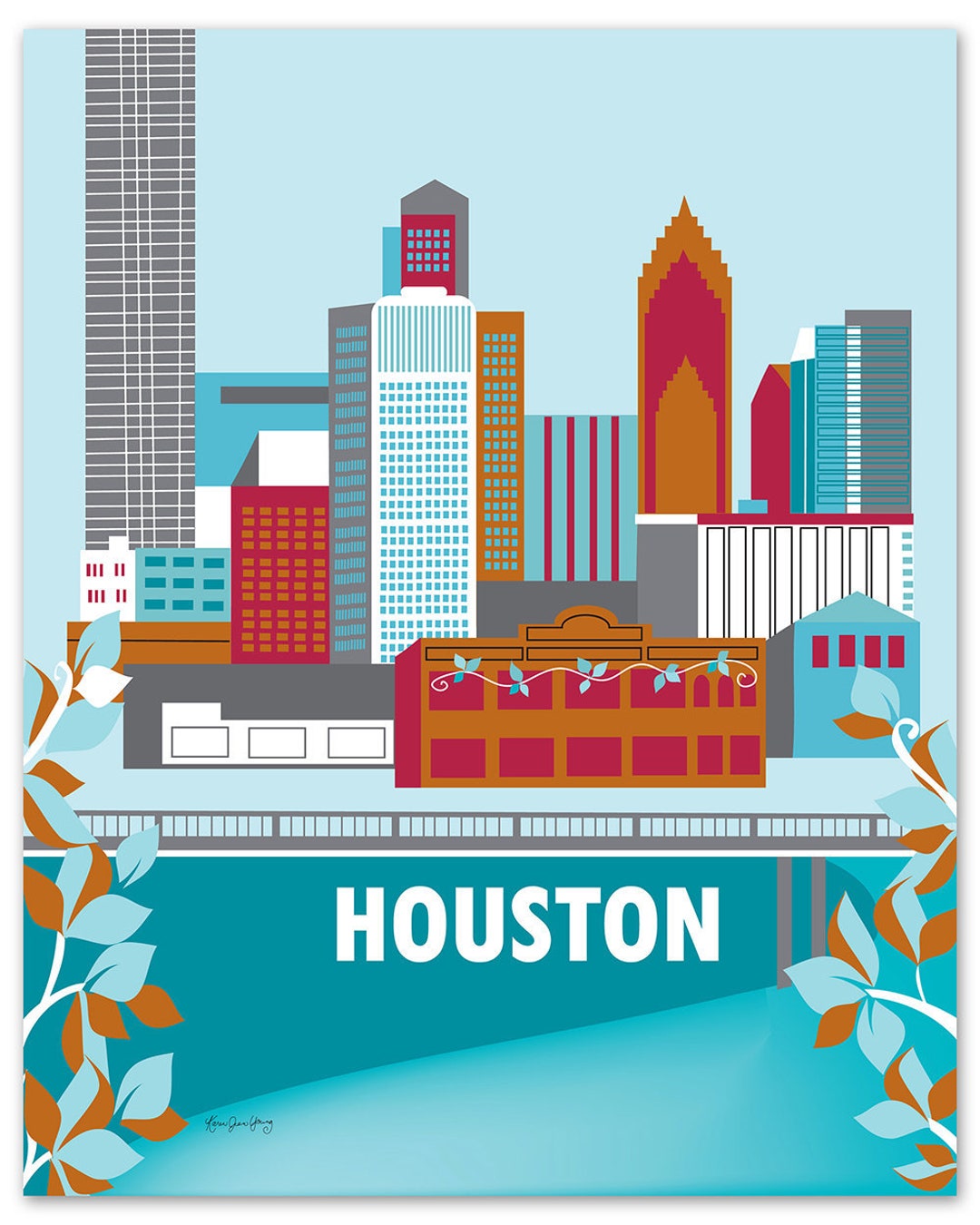 Houston Skyline Print, Houston Texas Poster, Houston Vertical Texas ...
