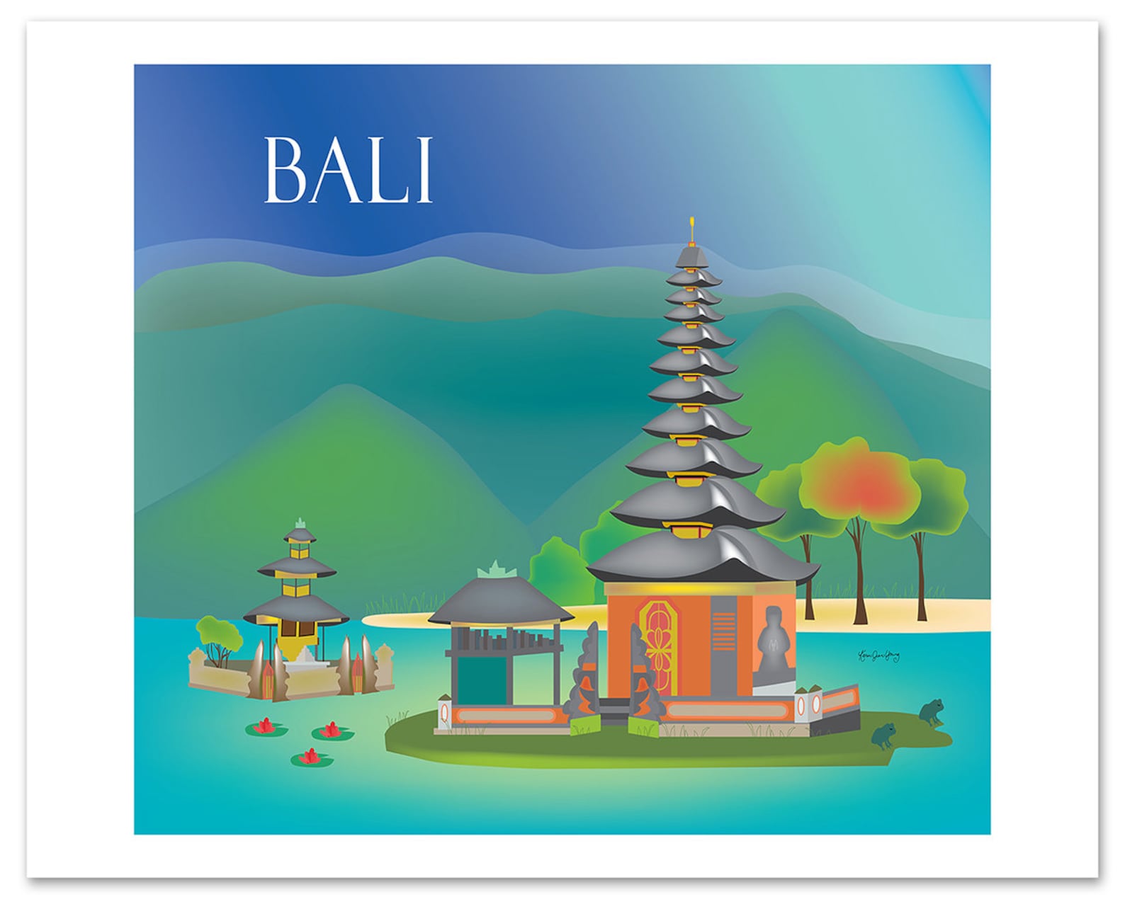 Bali Skyline Art Print of Temple Indonesia Travel Poster | Etsy