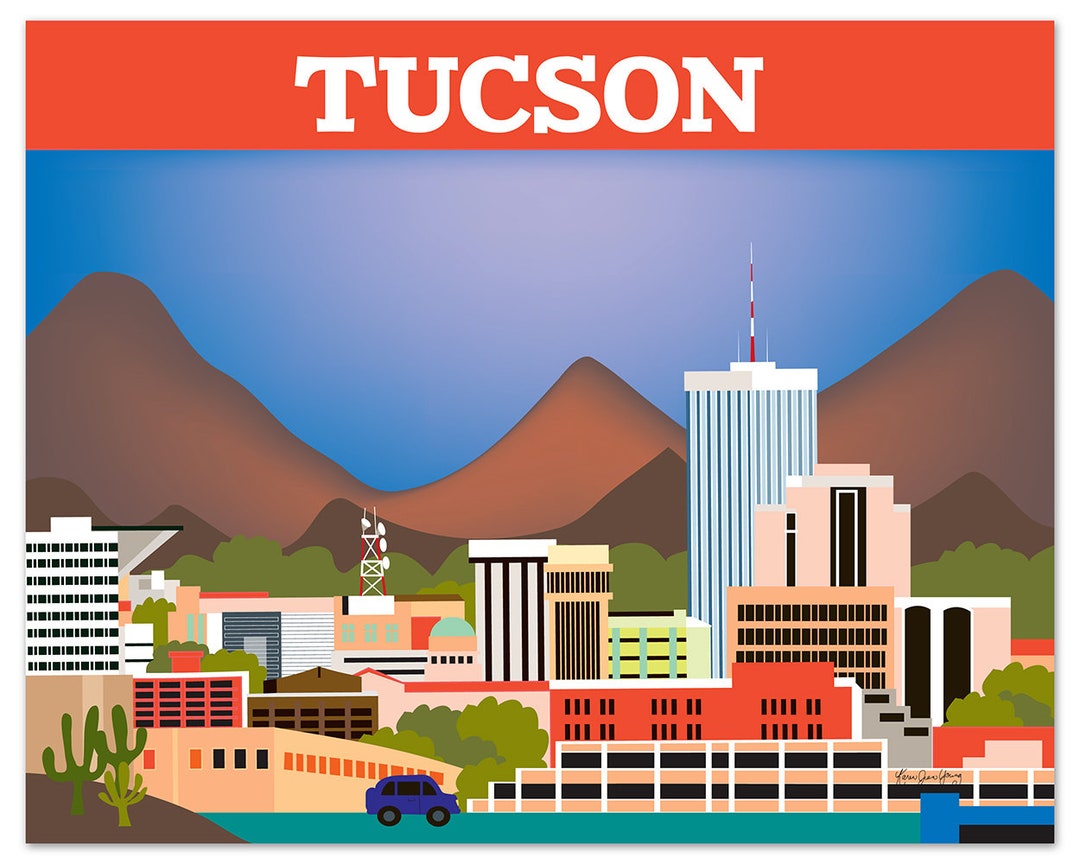 Tucson Skyline Art Print, Tucson Wall Art, Tucson City, Tucson AZ Print ...