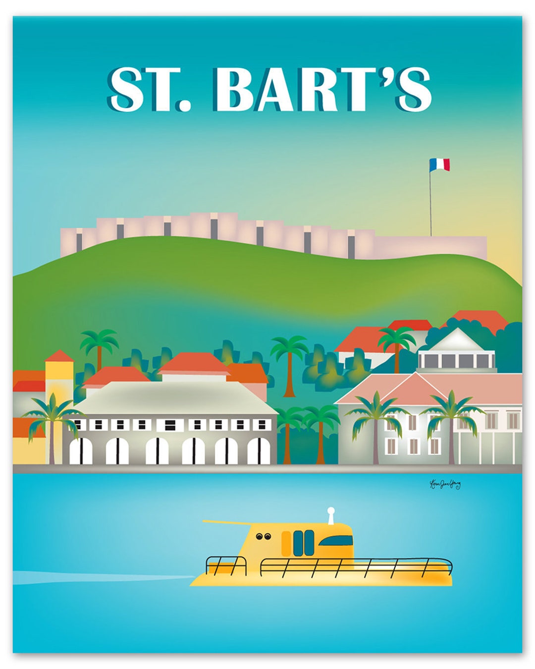 St. Bart's Artwork, St. Bart's Vertical Skyline Print, Gustavia Poster ...