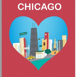 Chicago Skyline Art Heart Print, Chicago Wall Art, Chicago Wedding ...
