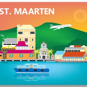 St. Maarten Art, St. Maarten Skyline Print, Phillipsburg Poster, St ...