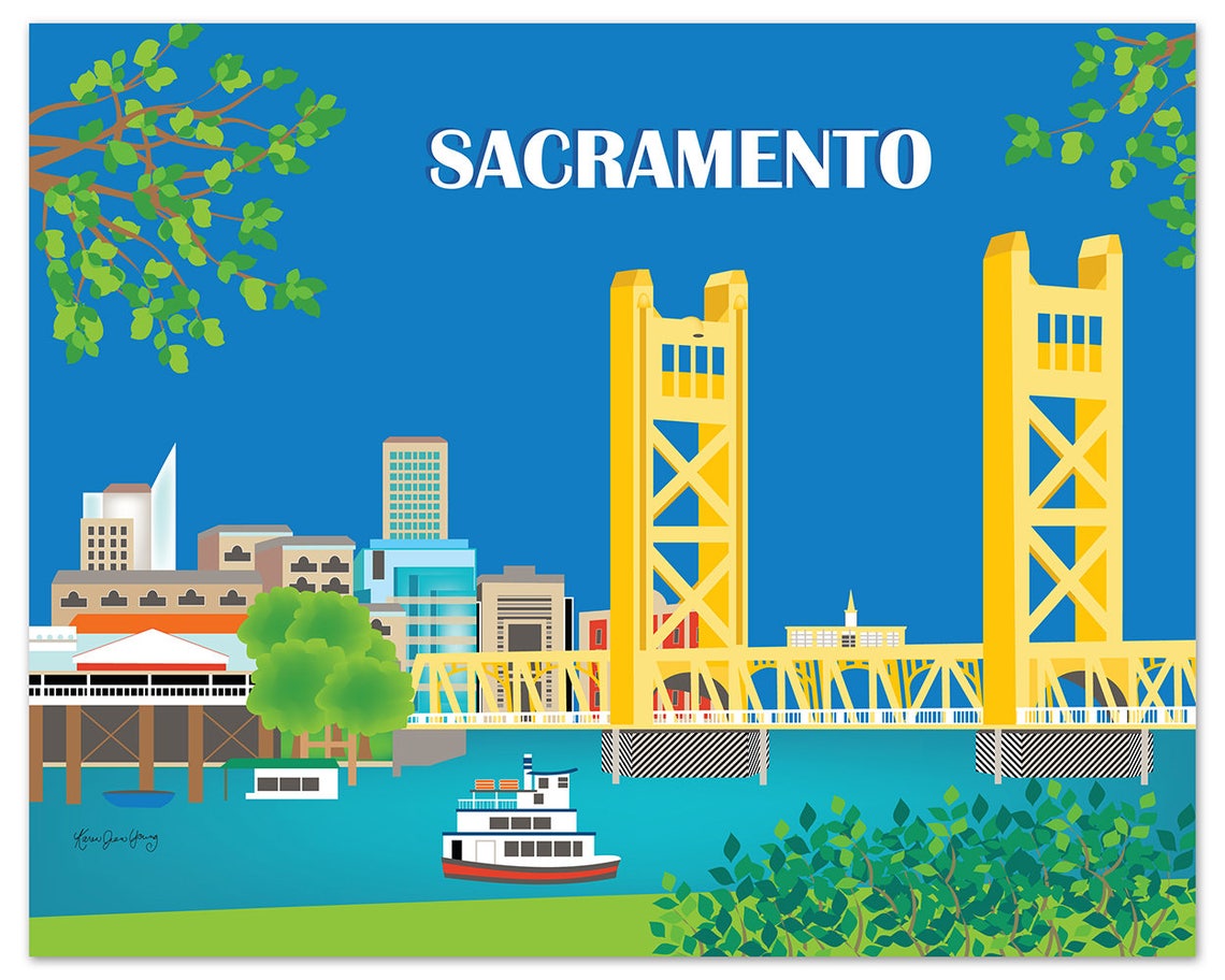 Sacramento Skyline Art Print, Sacramento Wall Art, California State ...