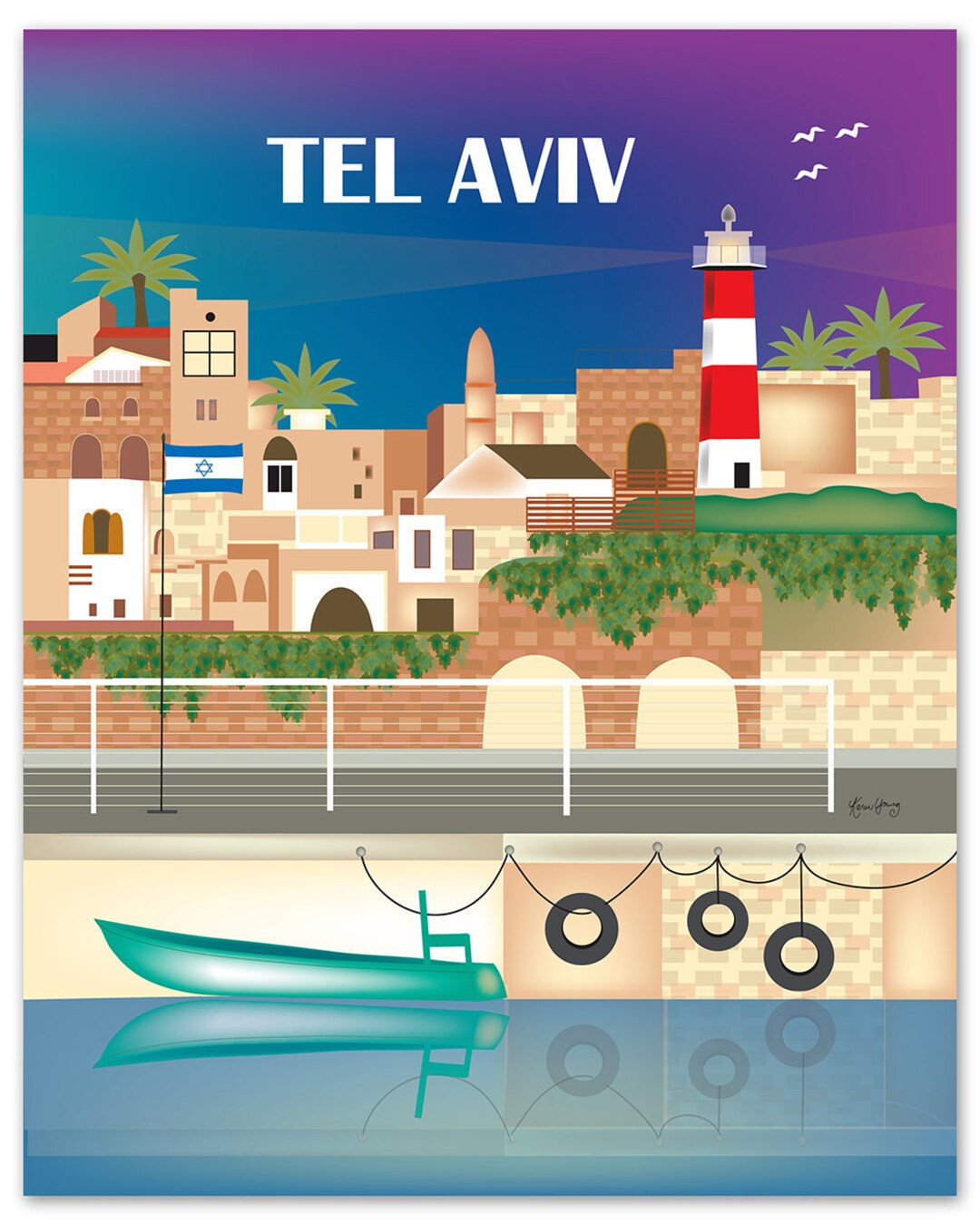 Tel Aviv Skyline Art Print, Israel Retro Travel Poster, Tel Aviv Wall ...