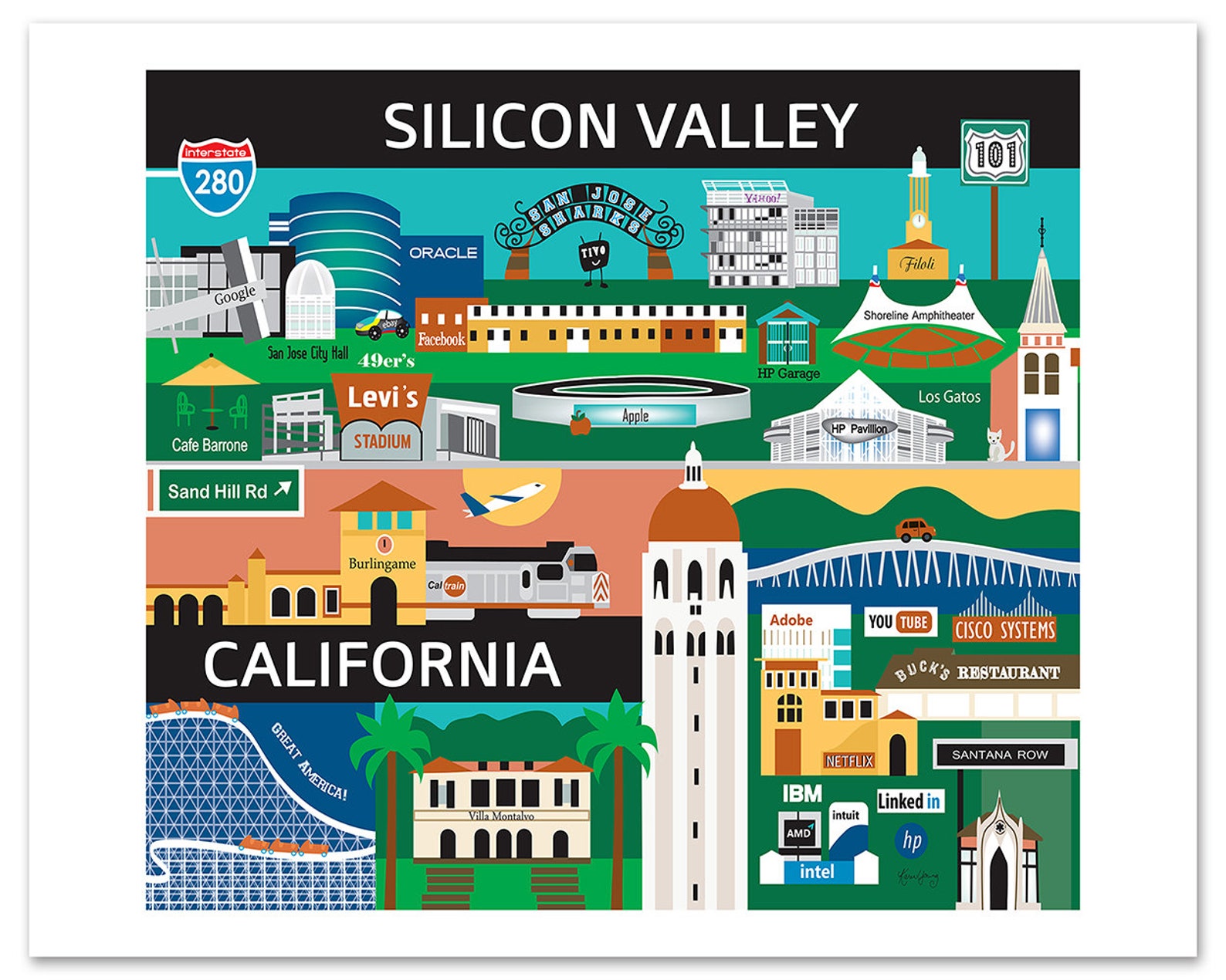Silicon Valley Print Silicon Valley Poster San Jose Palo - Etsy