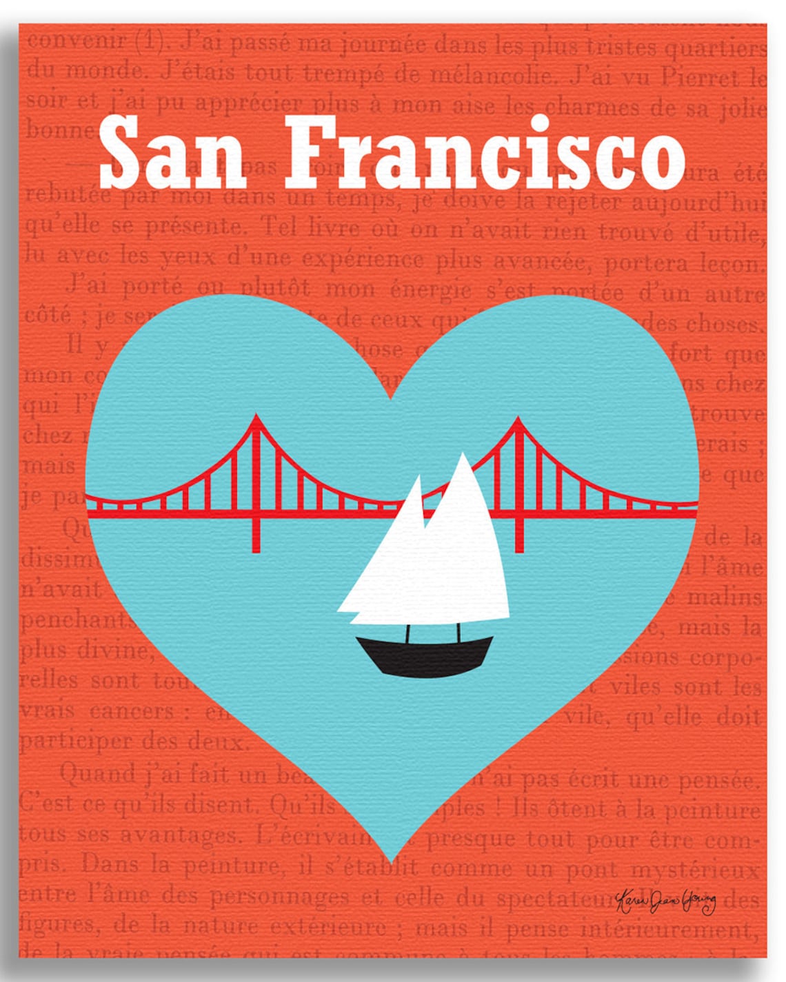 San Francisco Skyline Heart Art Print Poster SF Bay Heart - Etsy
