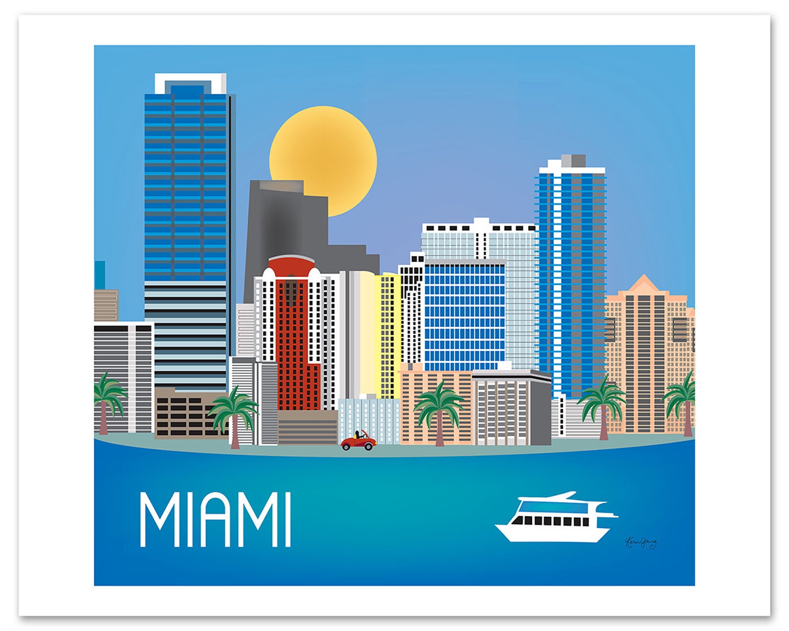 Miami Skyline Art Print, Miami Map, Florida State Art, Miami Horizontal ...