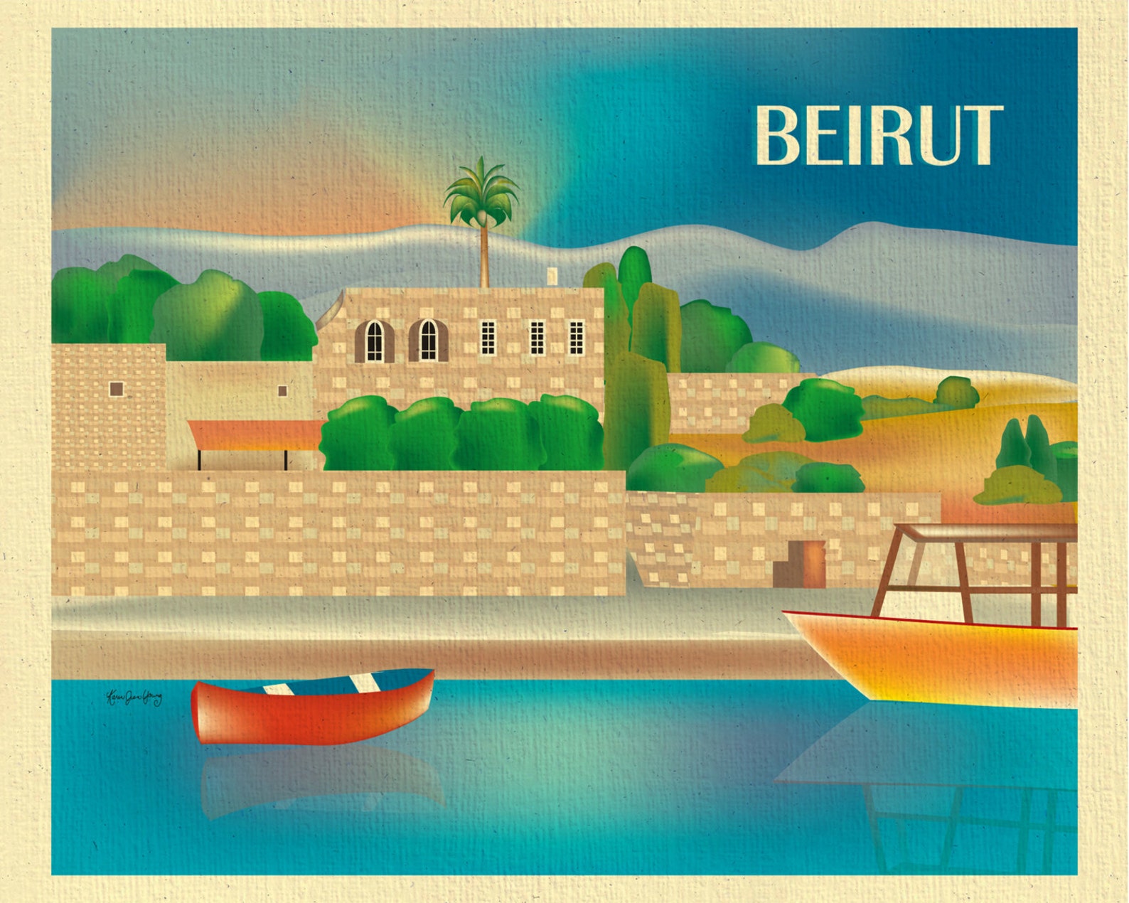 Beirut Skyline Art, Beirut Poster Print, Lebanon Poster, Byblos Port ...