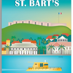 St. Bart's Artwork, St. Bart's Vertical Skyline Print, Gustavia Poster ...