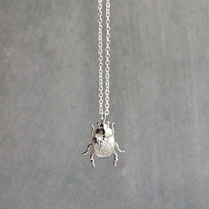 Little Silver Bug Necklace, Small Beetle Pendant Thin Delicate 18in ...