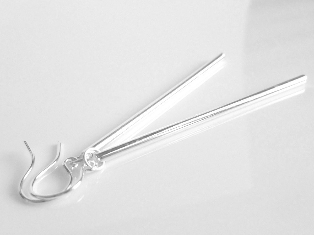 Silver Stick Earrings, Silver Bar Earring, Long Thin Bar Earring, Line ...