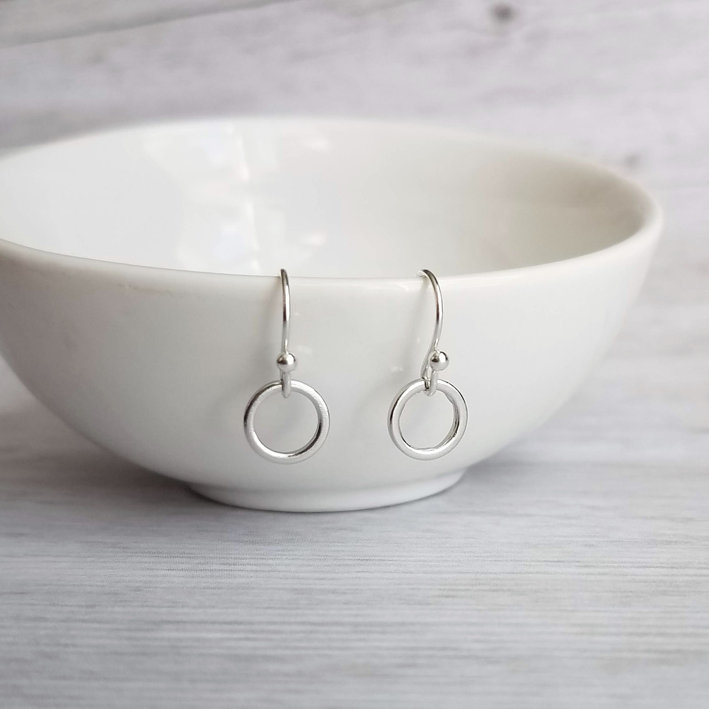 Silver Hoop Earrings, Tiny Little Circle, Simple Ring Dangle, Small ...