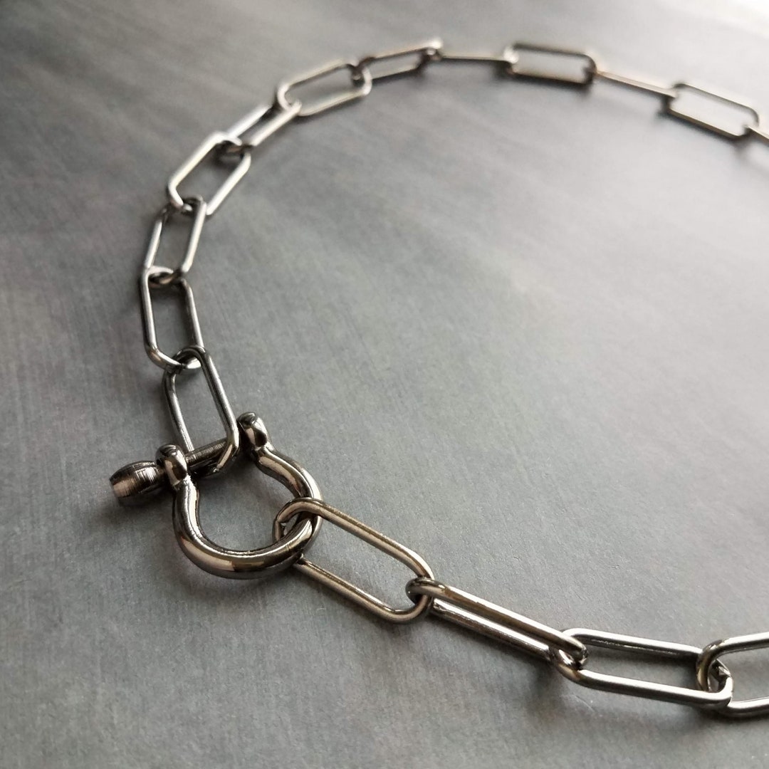 Big Paperclip Chain Necklace, Gunmetal Chain, Thick Front Clasp ...