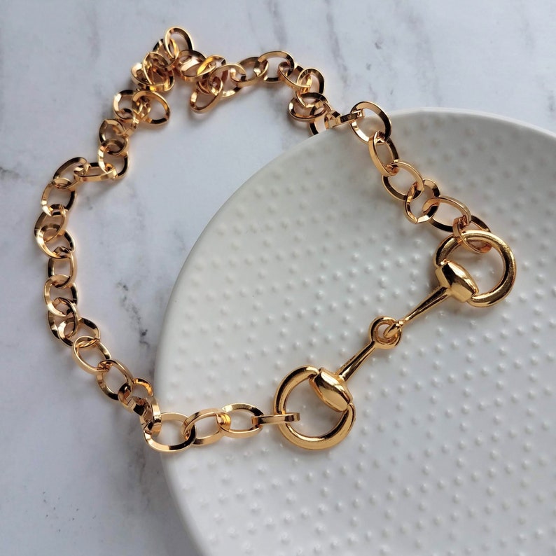 Gold Snaffle Bit Horse Necklace Chunky Chain Equestrian - Etsy