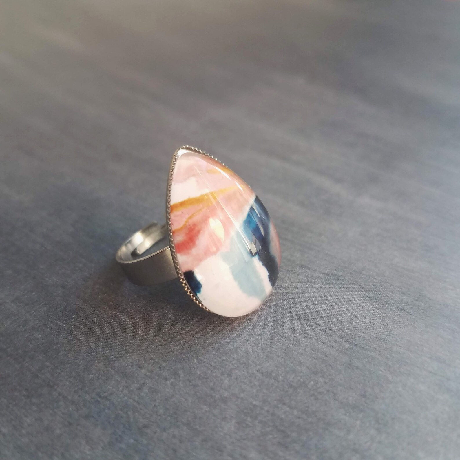 80s Ring, Pastel Colors Ring, Color Splash Ring, Abstract Ring, Glass ...