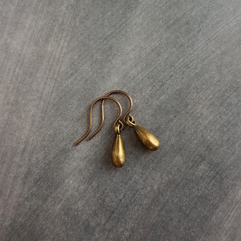 Antique Brass Drop Earrings Small Drop Earrings Simple - Etsy