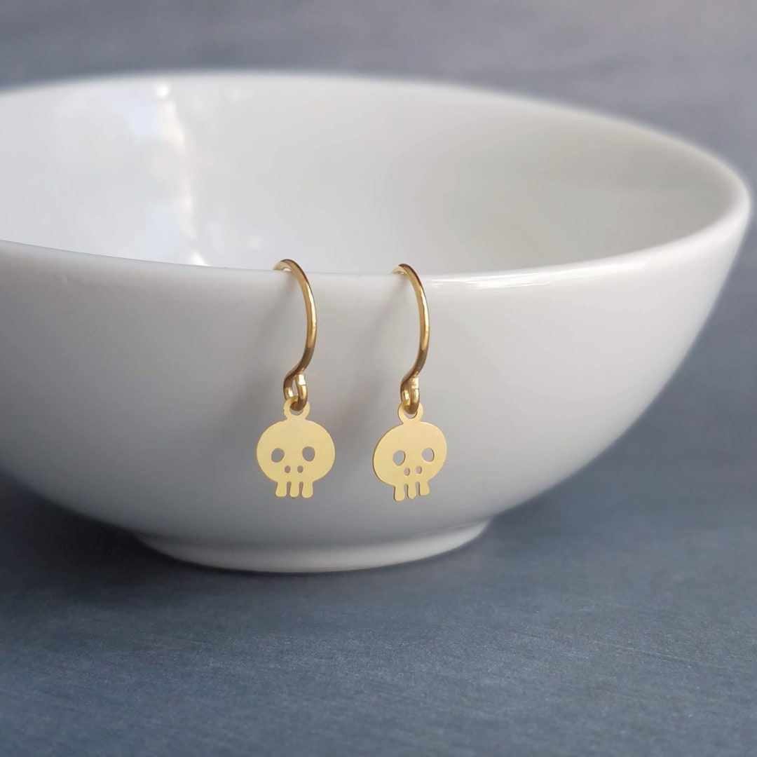 Small Skull Earrings, Gold Skull, Silver Skull Jewelry, Little Goth ...
