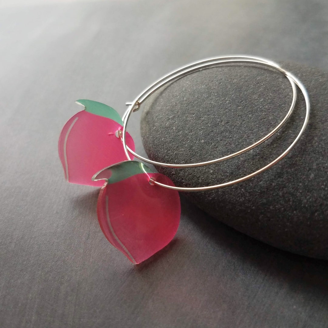 Silver Hoops Peach Fruit, Thin Simple Hoops, 1.8 Inch Diam Circles ...