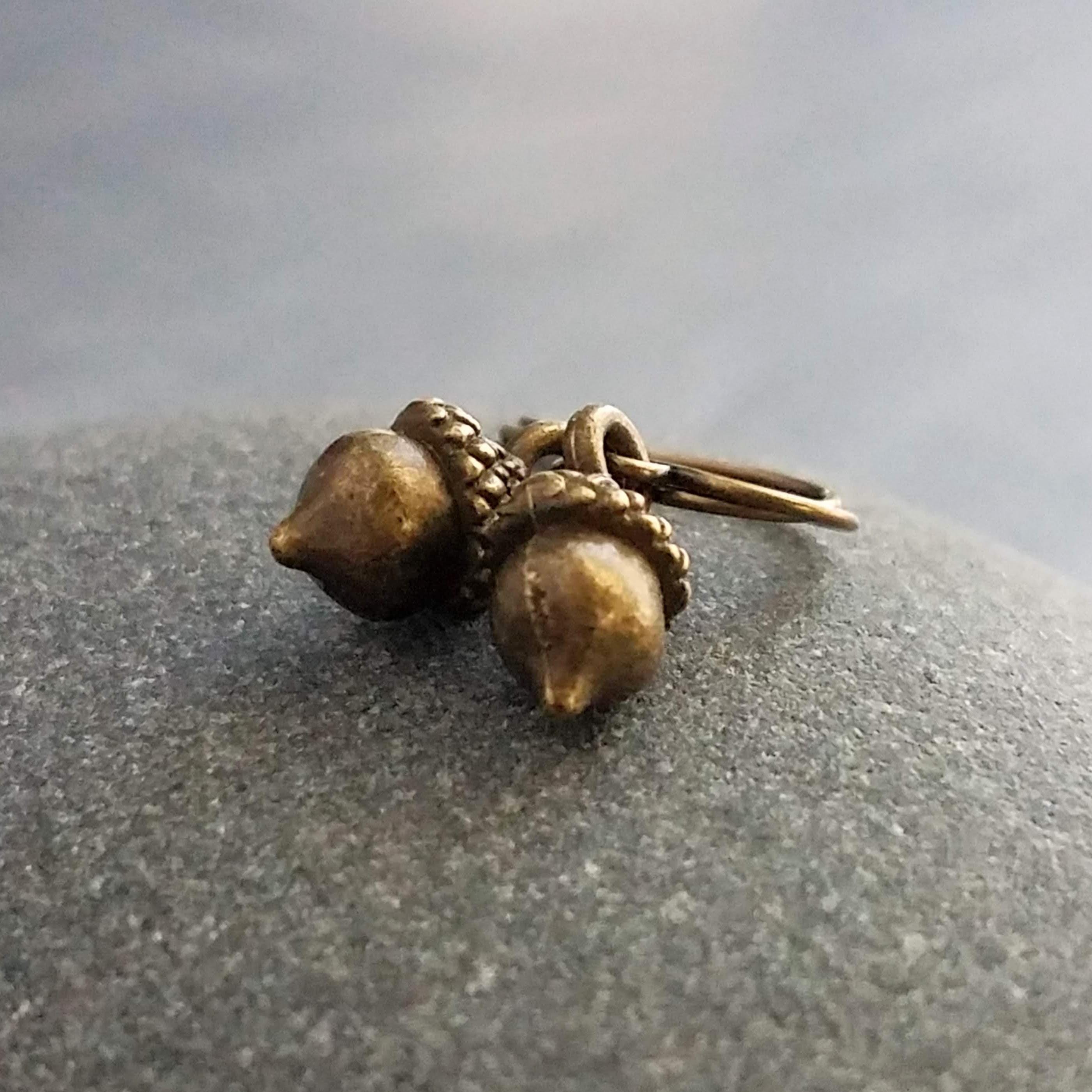 Small Acorn Earrings, Dark Antique Brass Acorns, Bronze Acorn, Little ...