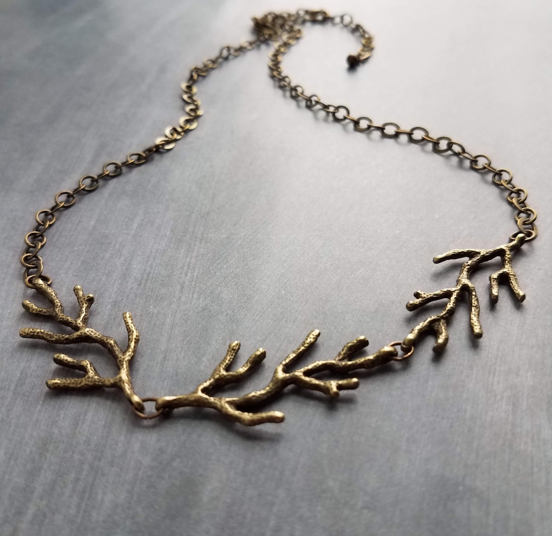 Bare Branches Necklace, Bronze Necklace, Antique Brass, Rustic Necklace ...