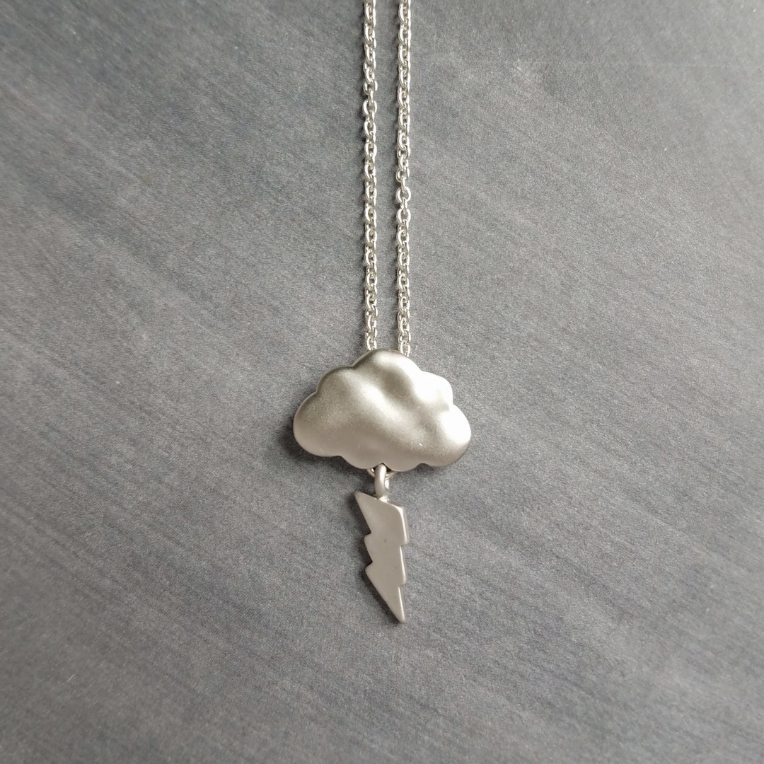 Thunder Storm Necklace, Silver Cloud Necklace, Matte Silver, Lightning ...