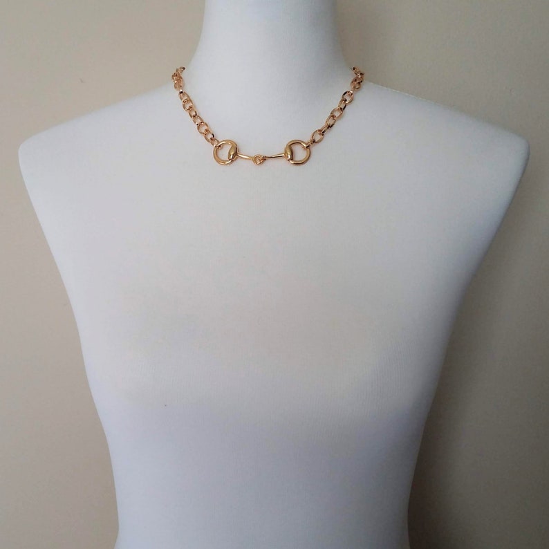 Gold Snaffle Bit Horse Necklace, Chunky Chain, Equestrian Necklace ...
