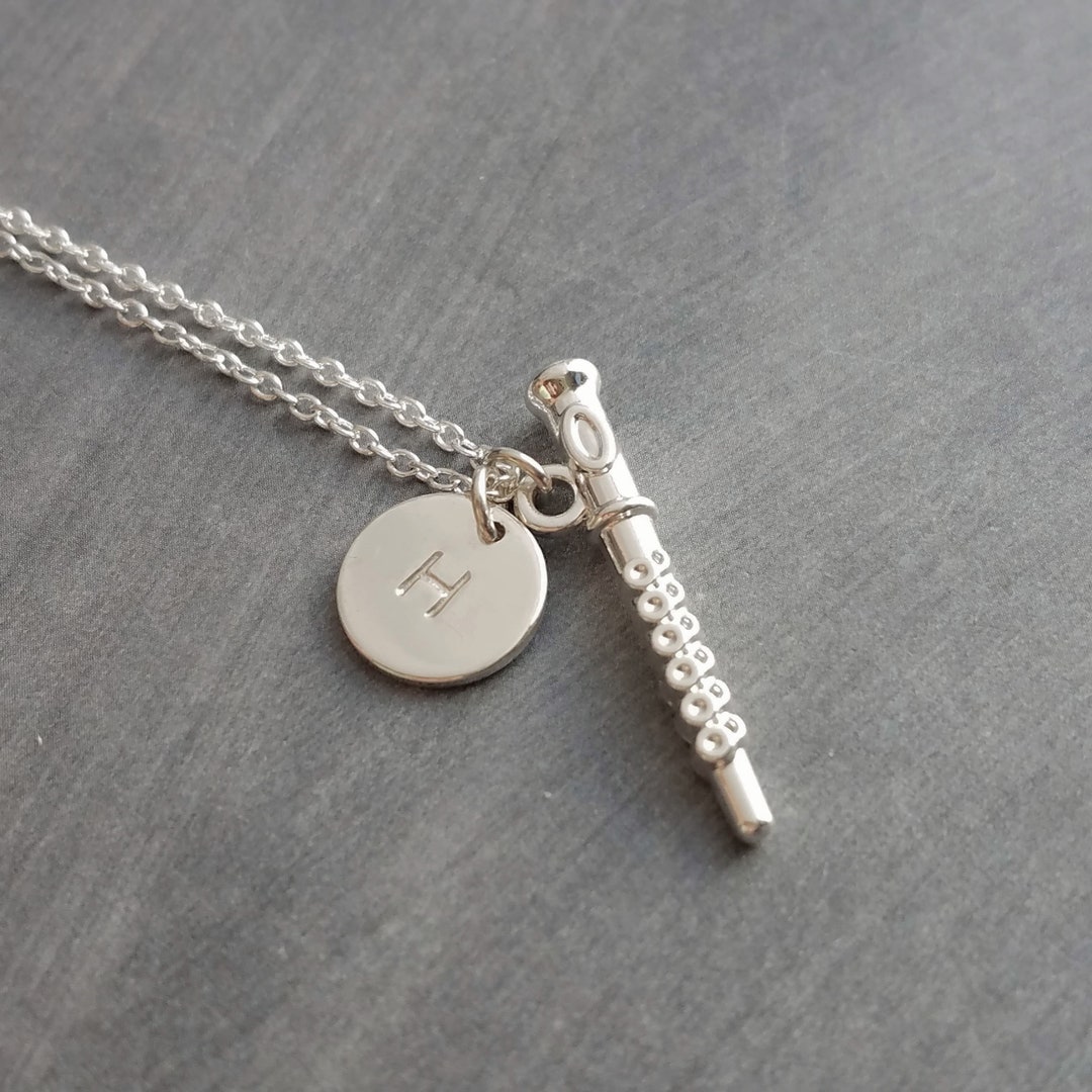 Flute Necklace, Silver Necklace, Initial Necklace, Personalized ...