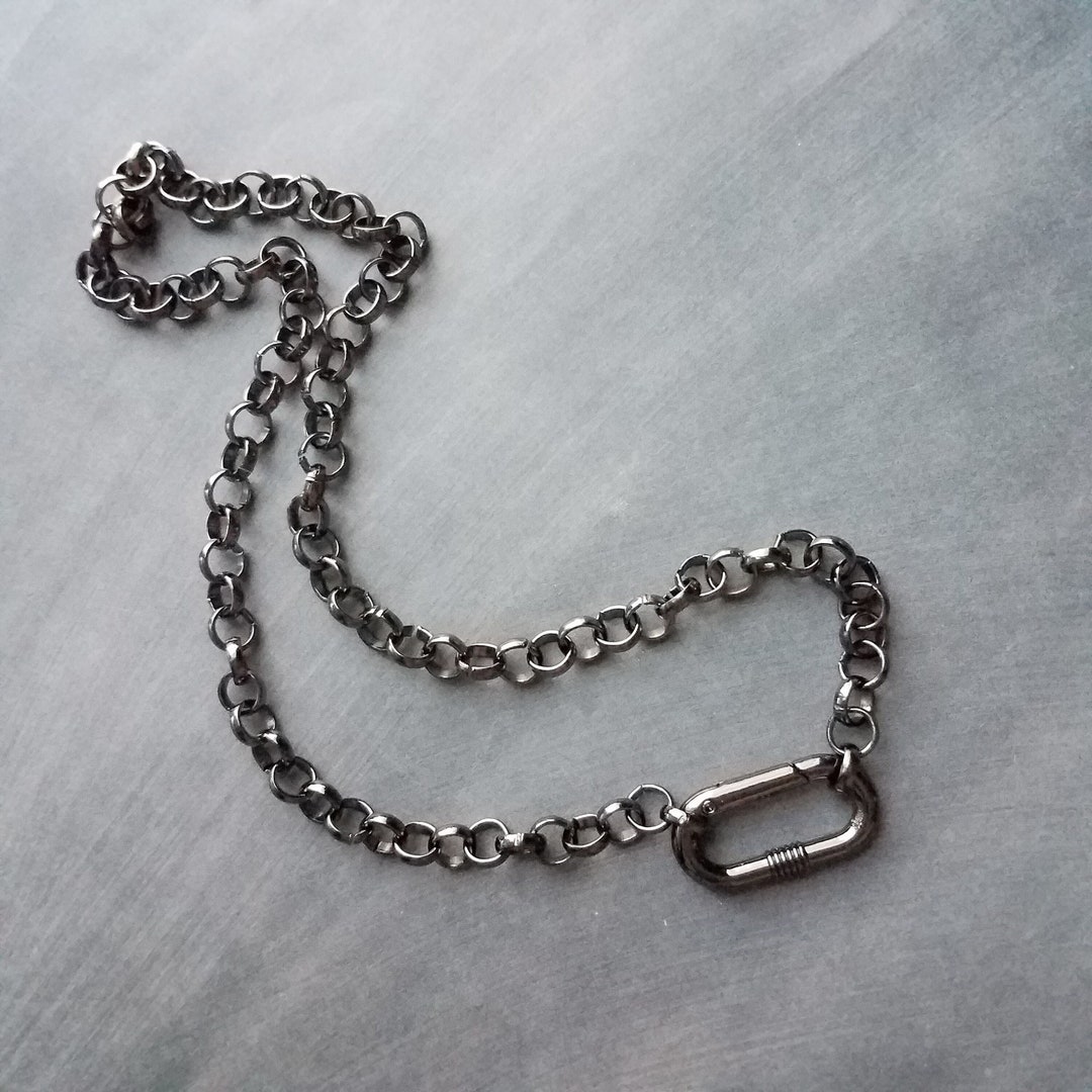 Gunmetal Rolo Chain Necklace, Silvery Gun Black Round O Link, Chunky ...