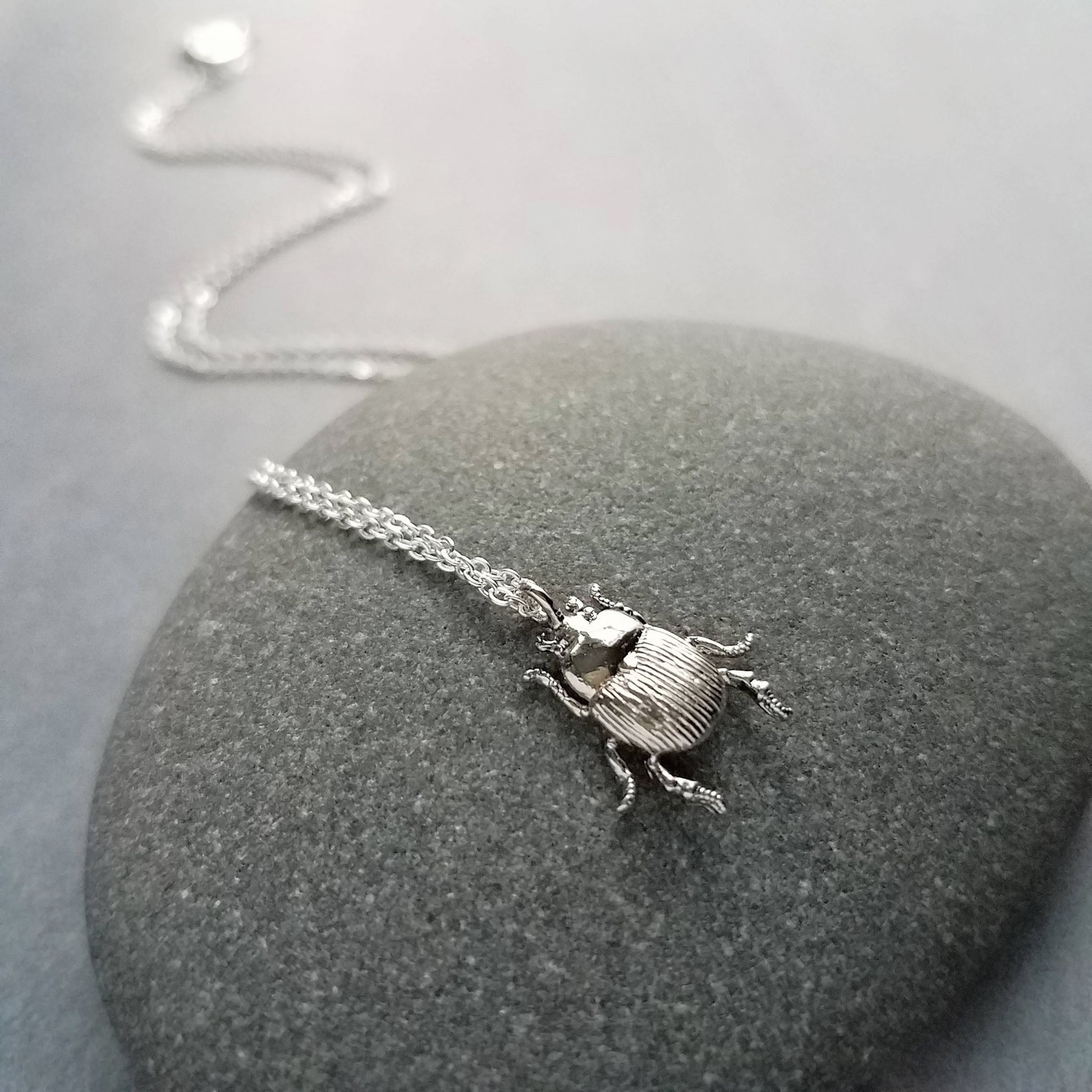 Little Silver Bug Necklace, Small Beetle Pendant Thin Delicate 18in ...