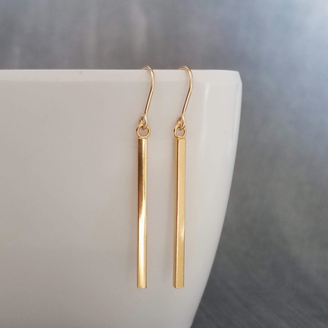14K Gold Fill Bar Earrings, Gold Line Earring, Gold Stick Earring, Gold ...