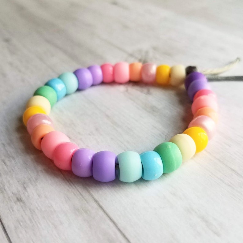 Pastel Rainbow Bracelet, Pastel Bead Bracelet, Tie on Bracelet, Cord ...