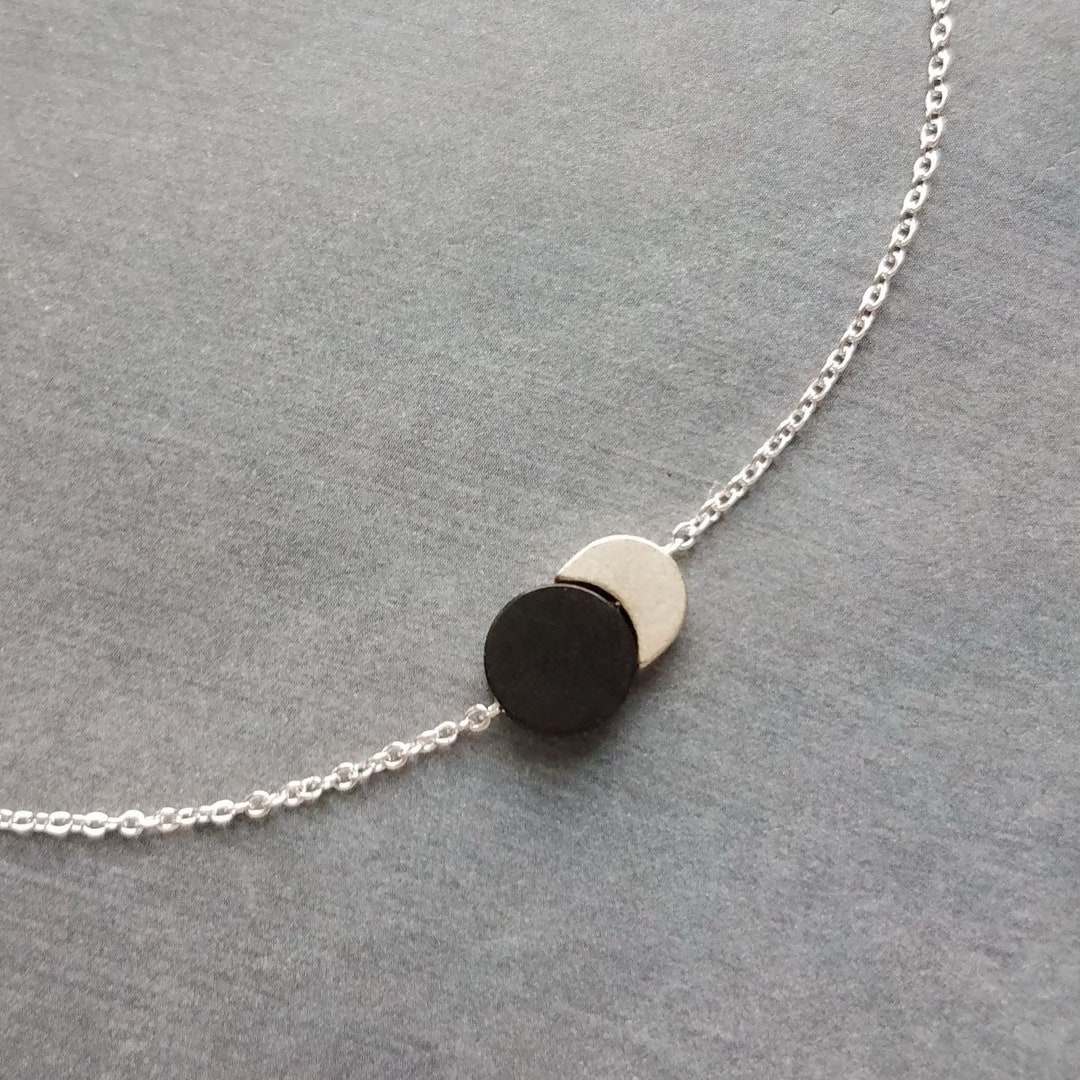 Moon Sun Eclipse Necklace, Solar Eclipse, Delicate Chain, Celestial Jewelry, Small Moon Shadow ...