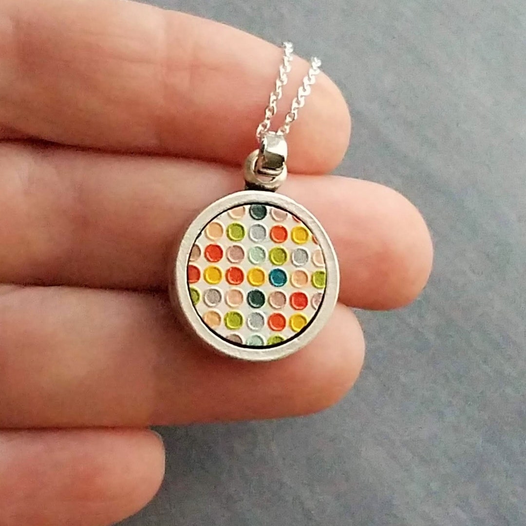 Polka Dot Pendant Necklace, Multicolor Pendant, Colorful Pewter Circles ...