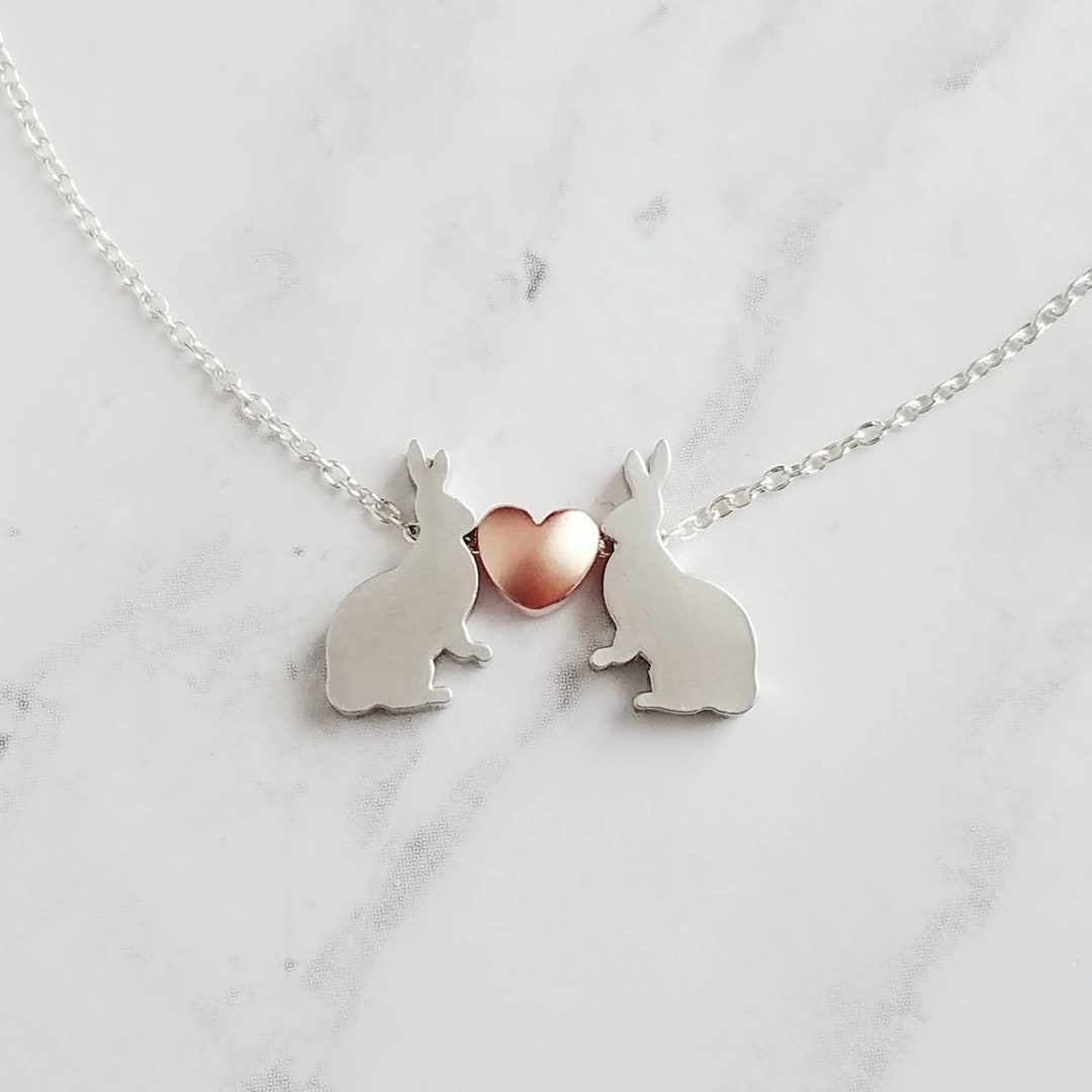 Bunny Necklace Small Silver Rabbit Necklace Rose Gold Heart - Etsy