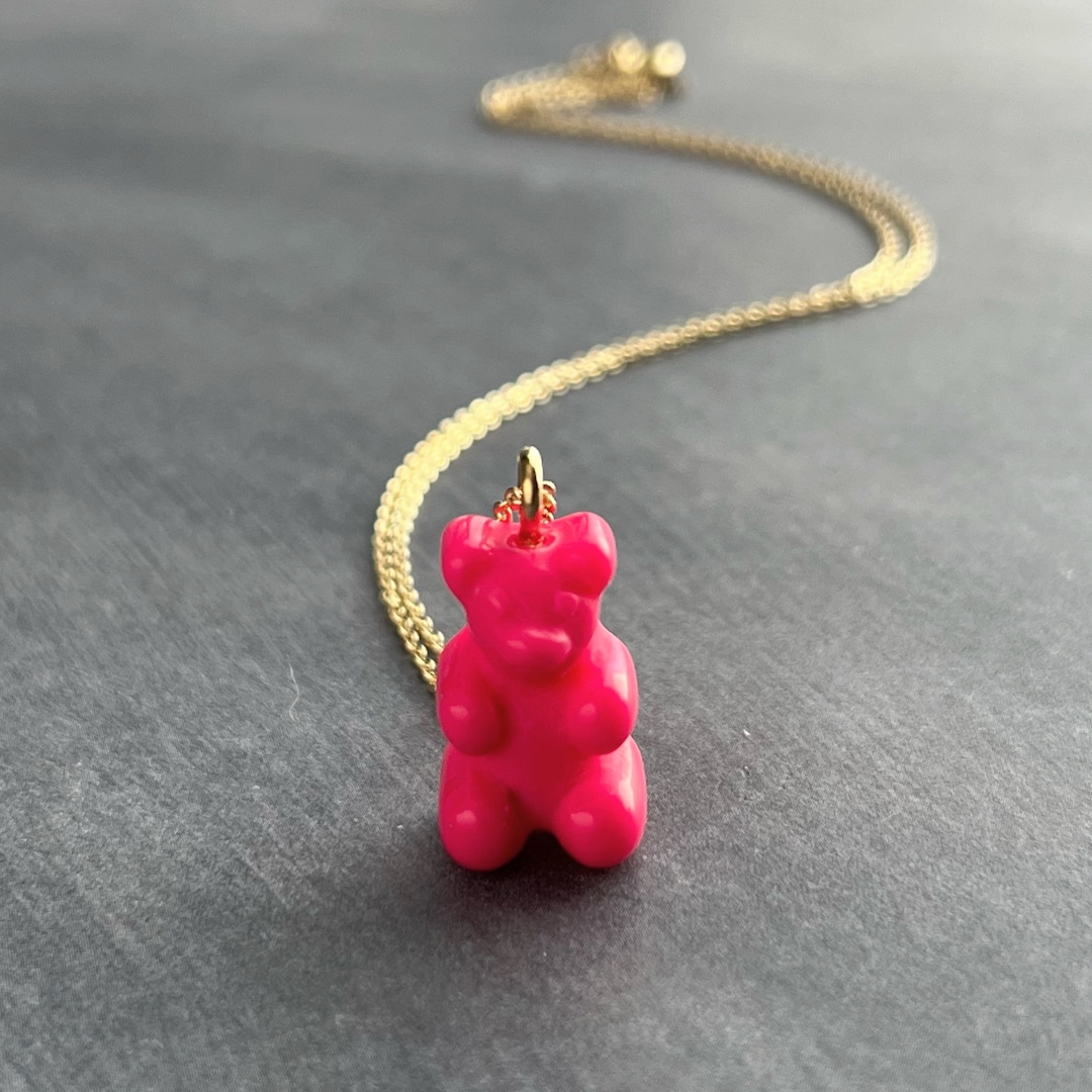 Hot Pink Gummy Bear Necklace, Pink Candy Bear Charm, Candy Necklace ...