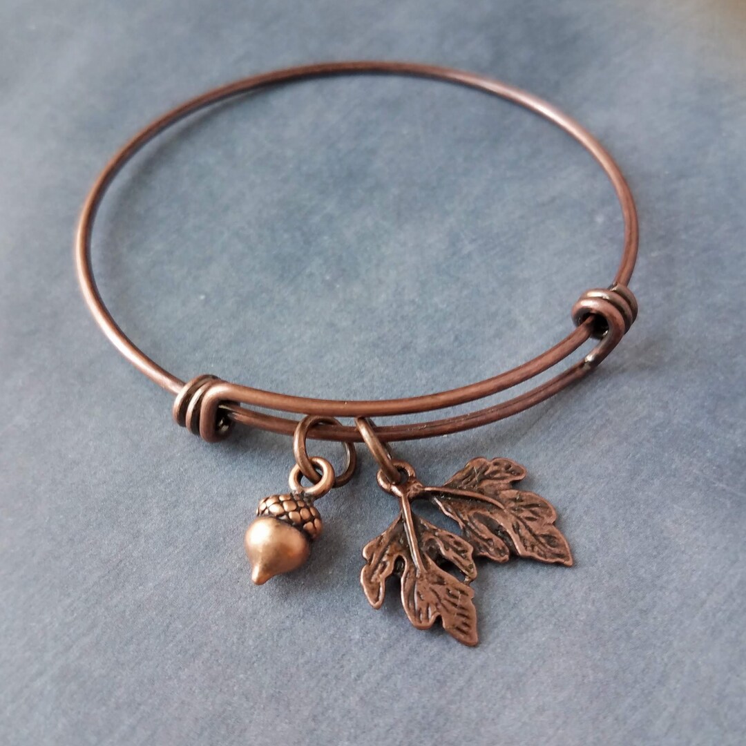 Oak Leaf Acorn Bracelet, Antique Copper Leaves, Small Acorn, Acorn ...