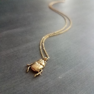 Little Gold Bug Necklace, Small Beetle Pendant, Thin Delicate 18 in ...