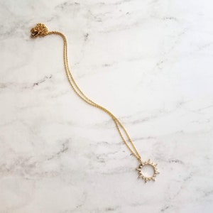 Gold Sun Necklace Cubic Zirconia Sun Spiky Sun Pendant | Etsy