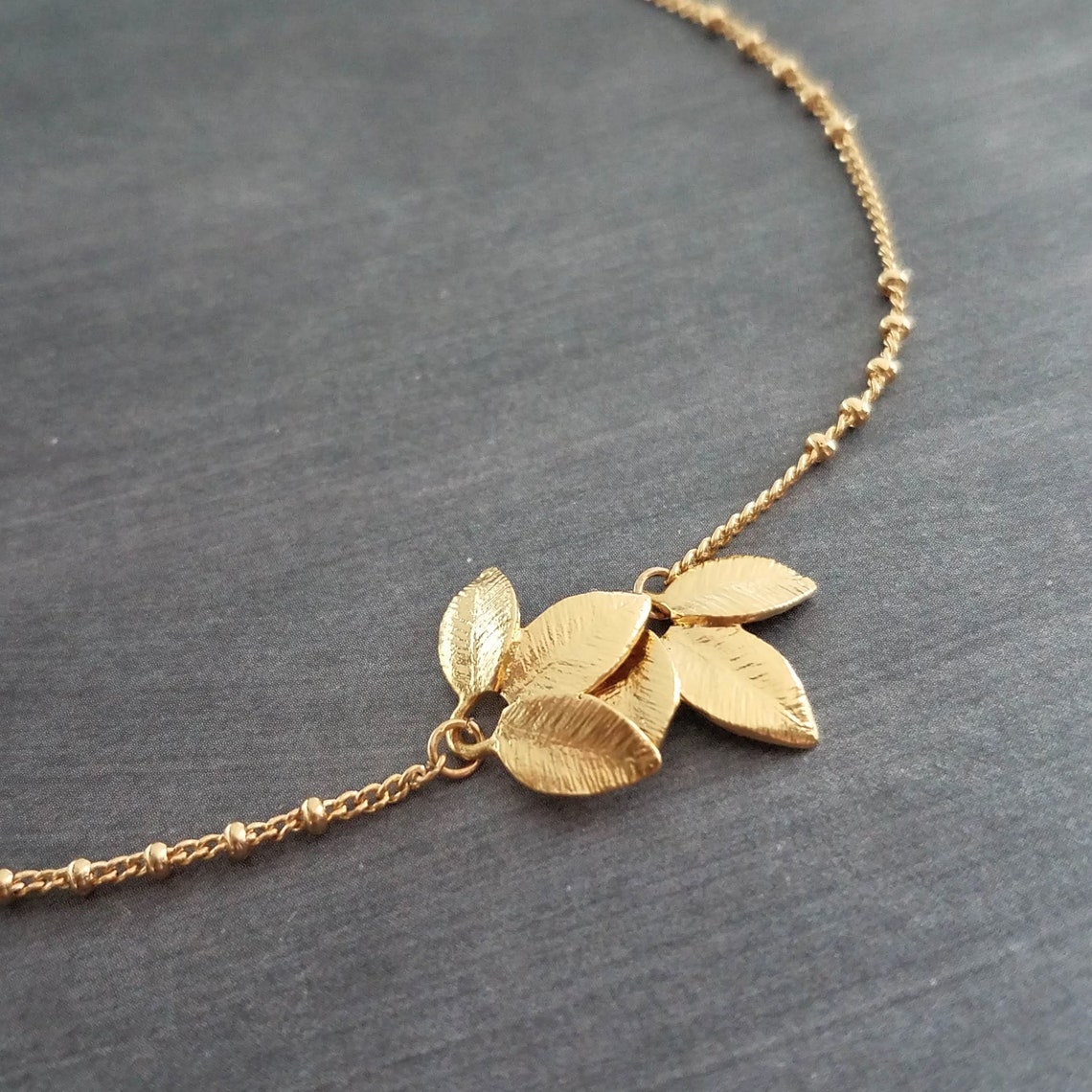 Gold Leaf Necklace Small Gold Leaves Pendant Connected - Etsy